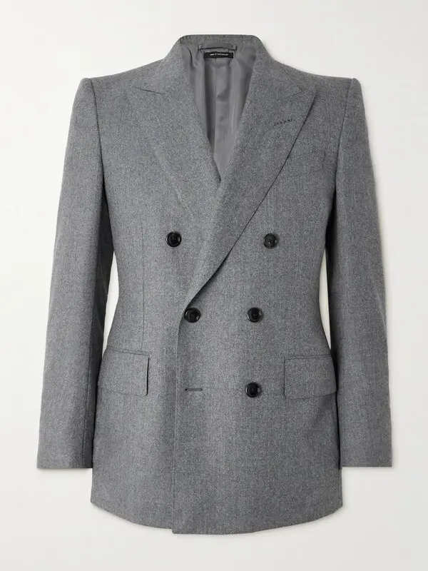 TOM FORD Dyllan Double-breasted Wool-flannel Suit Jacket - Gray