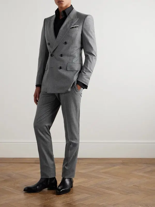 TOM FORD Dyllan Double-breasted Wool-flannel Suit Jacket - Gray