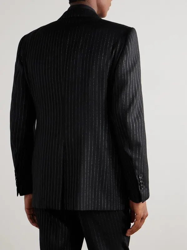TOM FORD Dyllan Double-breasted Striped Metallic Wool And Silk-blend Suit Jacket - Black
