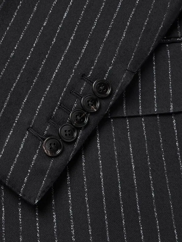 TOM FORD Dyllan Double-breasted Striped Metallic Wool And Silk-blend Suit Jacket - Black