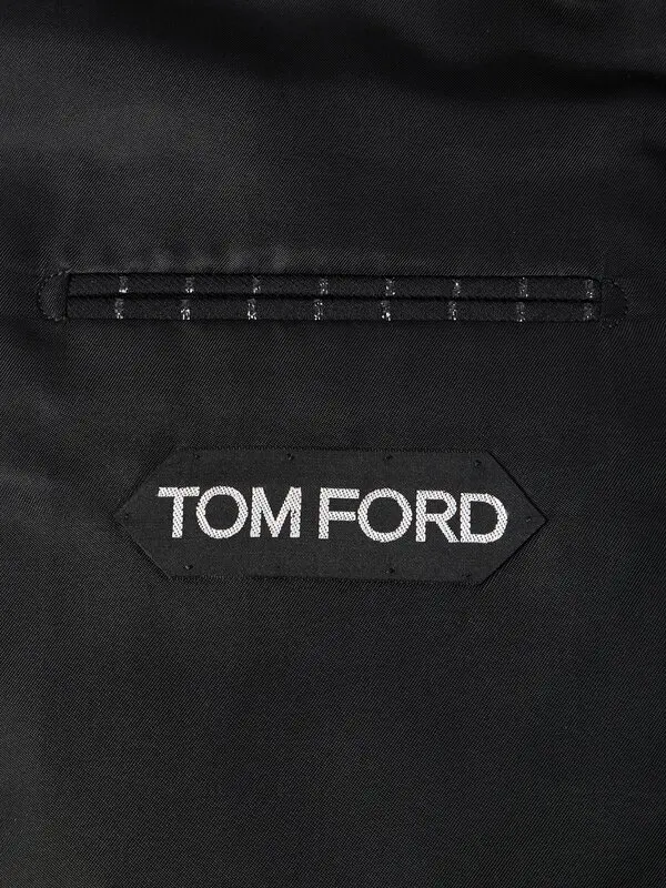 TOM FORD Dyllan Double-breasted Striped Metallic Wool And Silk-blend Suit Jacket - Black