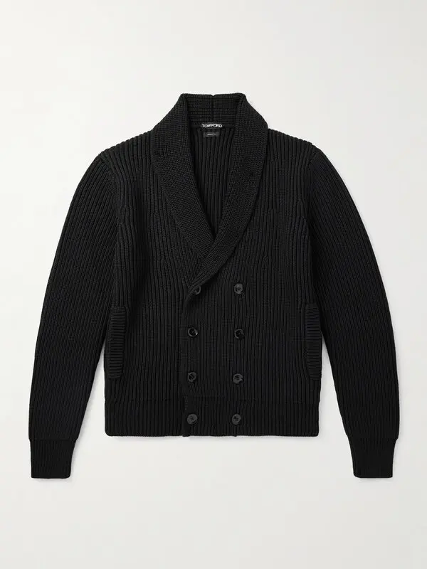 TOM FORD Shawl-collar Double-breasted Ribbed Cardigan - Black