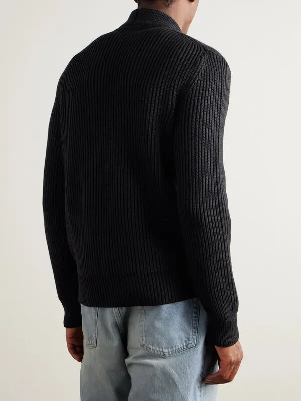 TOM FORD Shawl-collar Double-breasted Ribbed Cardigan - Black