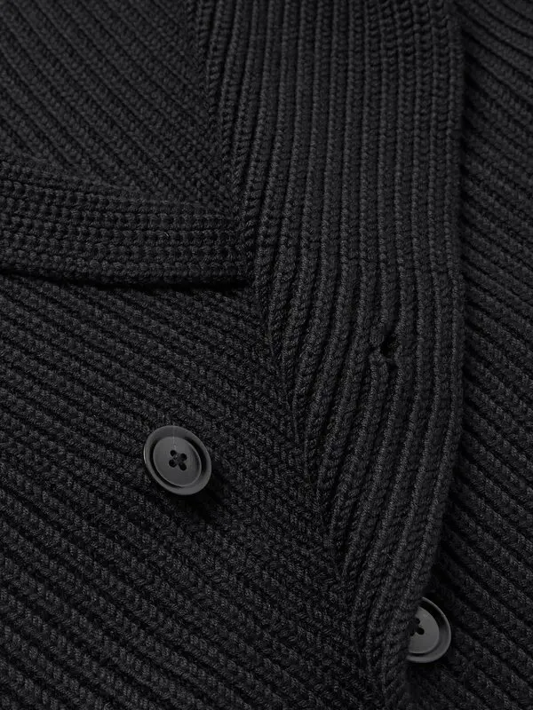 TOM FORD Shawl-collar Double-breasted Ribbed Cardigan - Black
