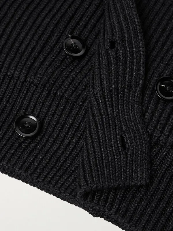 TOM FORD Shawl-collar Double-breasted Ribbed Cardigan - Black