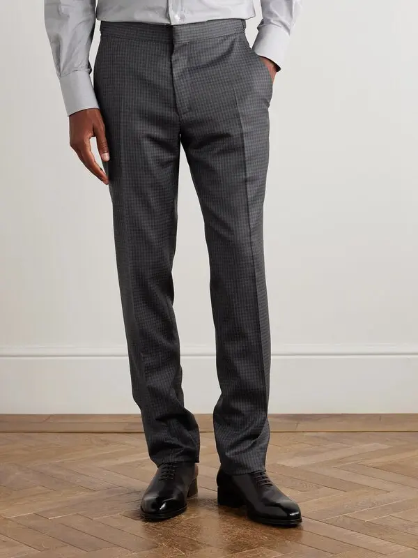 TOM FORD Dyllan Checked Wool Suit Trousers - Gray