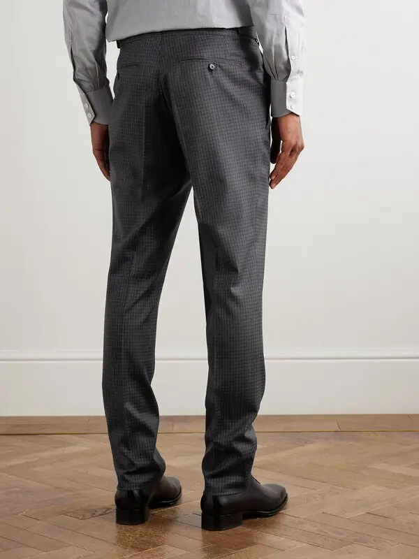 TOM FORD Dyllan Checked Wool Suit Trousers - Gray