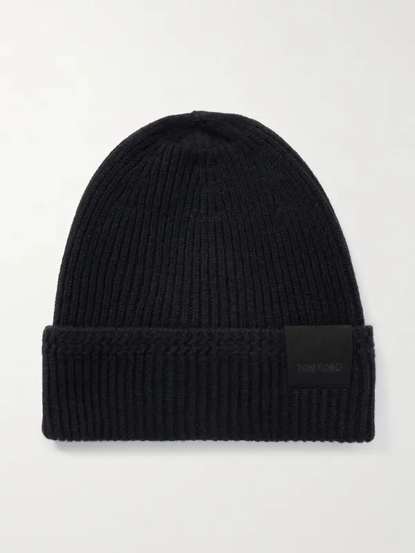 TOM FORD Logo-appliquéd Ribbed Cashmere Beanie - Blue