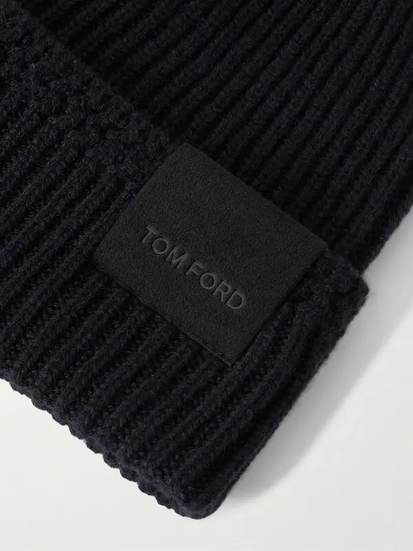 TOM FORD Logo-appliquéd Ribbed Cashmere Beanie - Blue