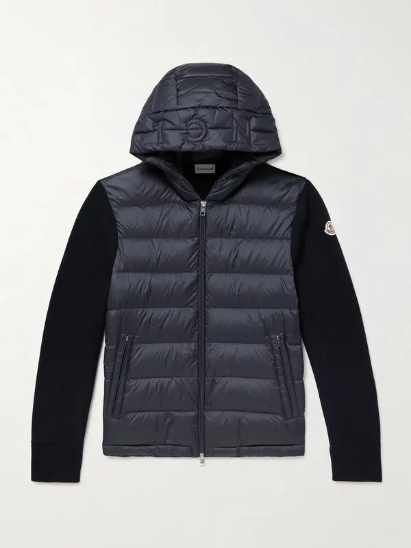 Moncler Logo-appliquéd Wool-trimmed Quilted Shell Hooded Down Zip-up Cardigan - Blue