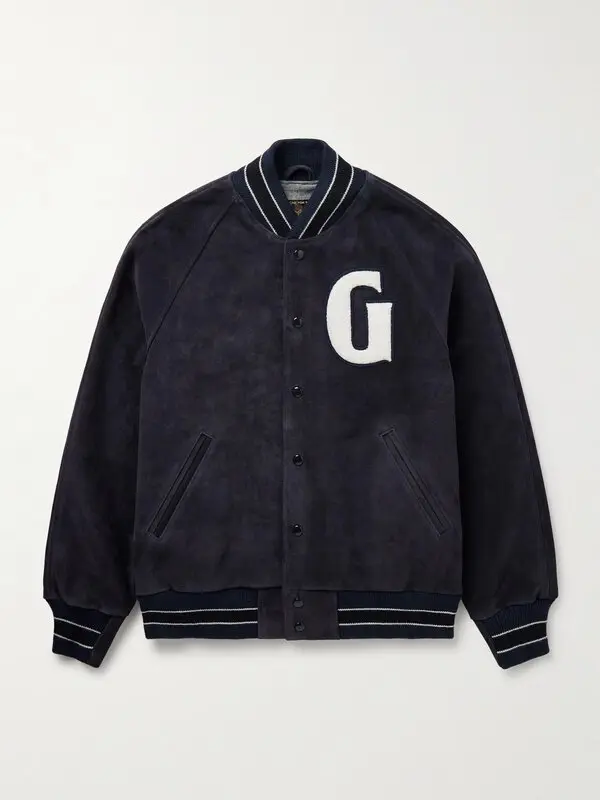 Golden Bear Logo-appliquéd Suede Varsity Jacket