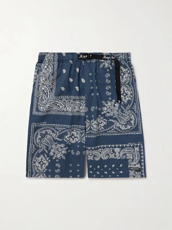 Kapital Straight-leg Bandana-print Cotton-twill Shorts - Blue