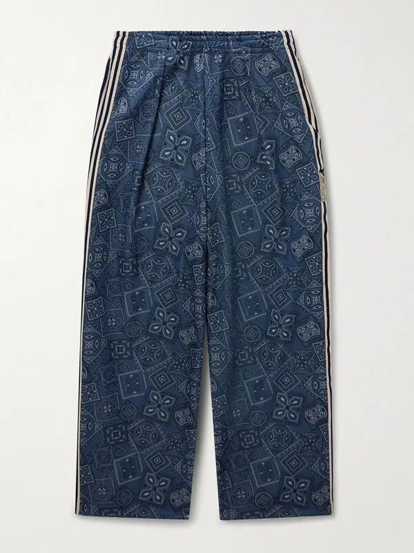 Kapital Wide-leg Striped Webbing-trimmed Bandana-print Tech-jersey Track Pants - Blue