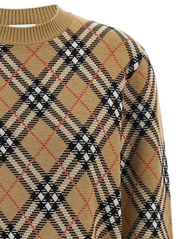 Burberry Check Print Wool Sweater - Beige