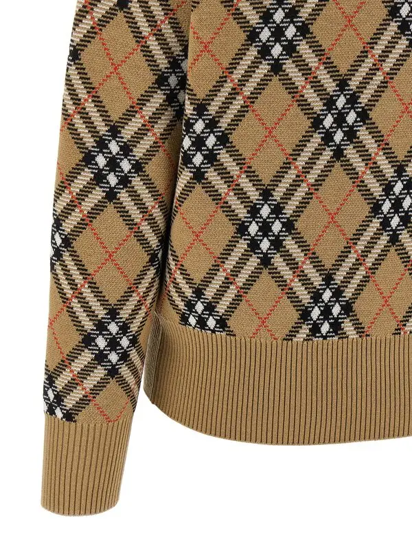 Burberry Check Print Wool Sweater - Beige