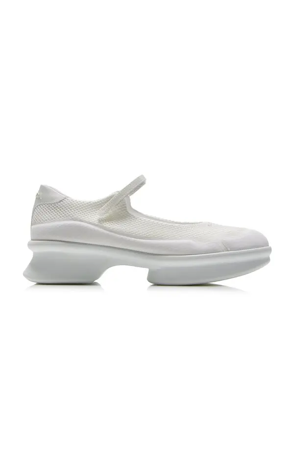 Prada Wavy Mesh Platform Flats - White