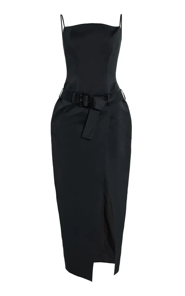 WIEDERHOEFT Julie Satin Midi Dress - Black