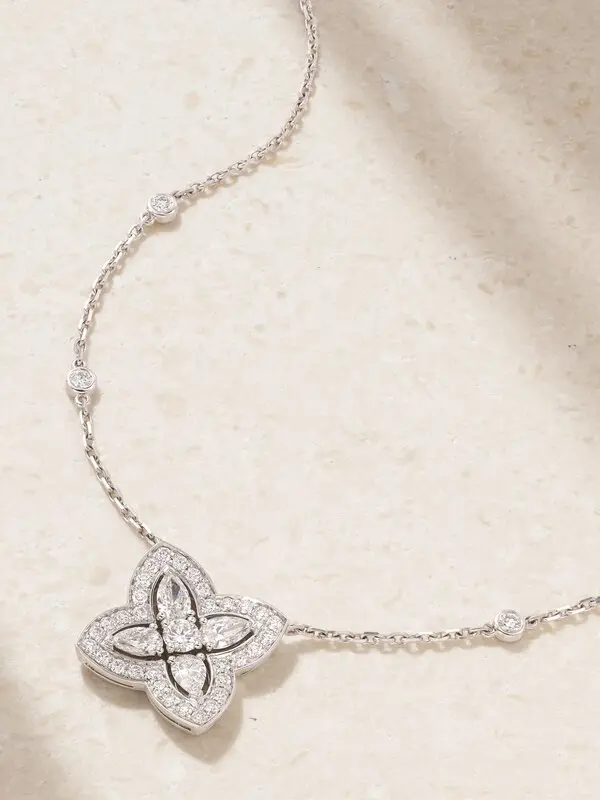 De Beers Enchanted Lotus White Gold Diamond Necklace - Silver