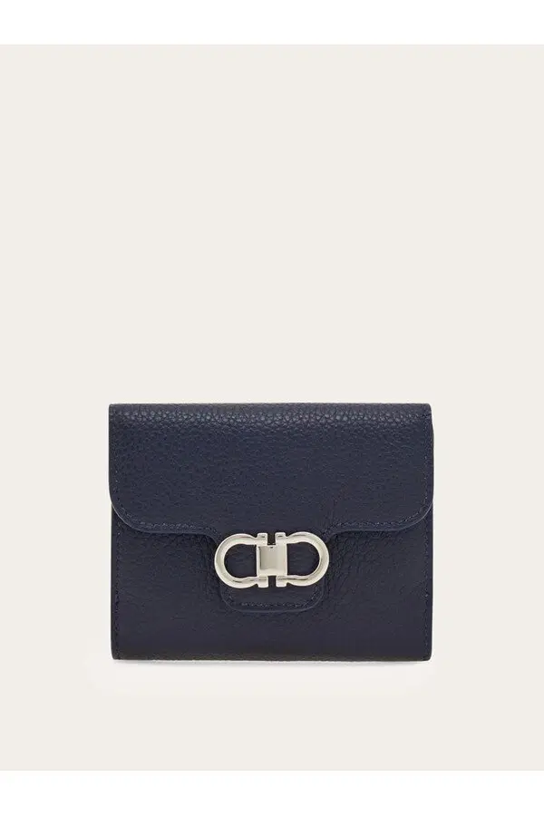 FERRAGAMO Gancini Compact Wallet - Navy