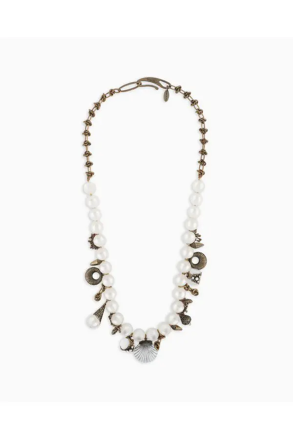 Giorgio Armani Resin Choker Necklace With Brass Pendants - White