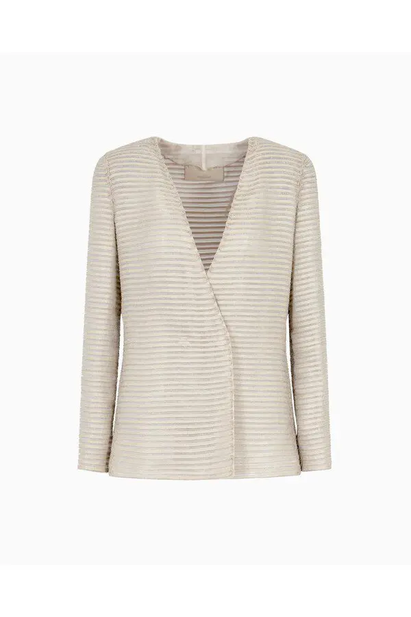 Giorgio Armani Single-breasted Jacket In Silk Chiffon With Embroidered Suede Webbing - Brown / Neutral