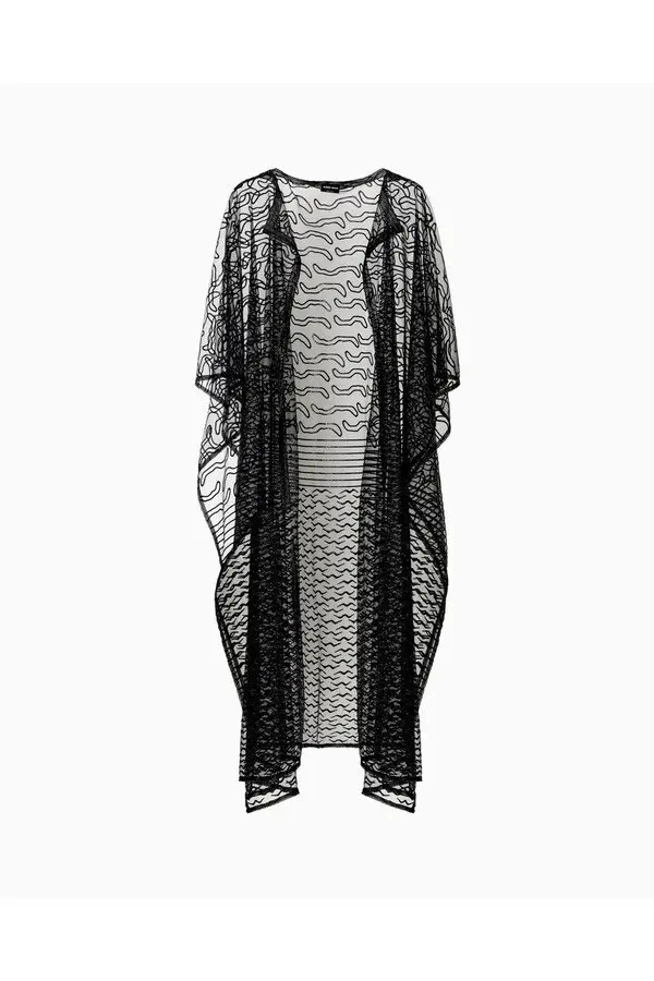 Giorgio Armani Embroidered Tulle Cape - Black