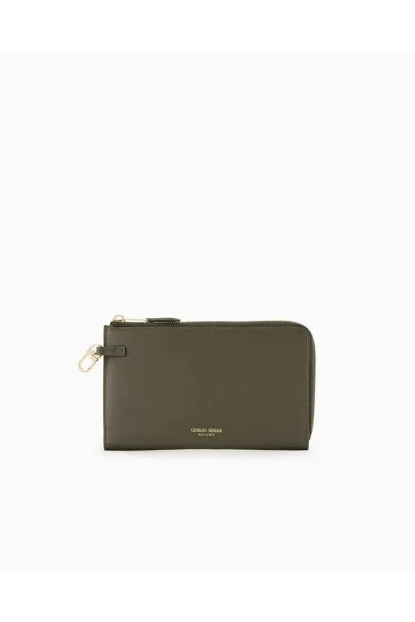 Giorgio Armani Leather Wrap-around Zip Wallet - Green