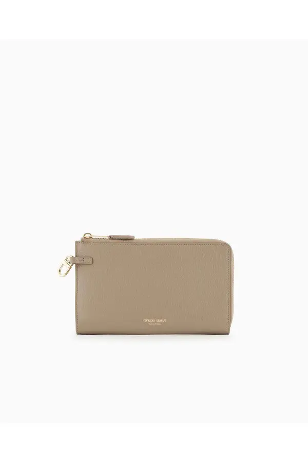 Giorgio Armani Pebbled Leather Wallet With Wraparound Zip - Beige