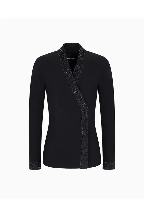 Giorgio Armani Single-breasted Silk Cady Jacket With Crystals - Black