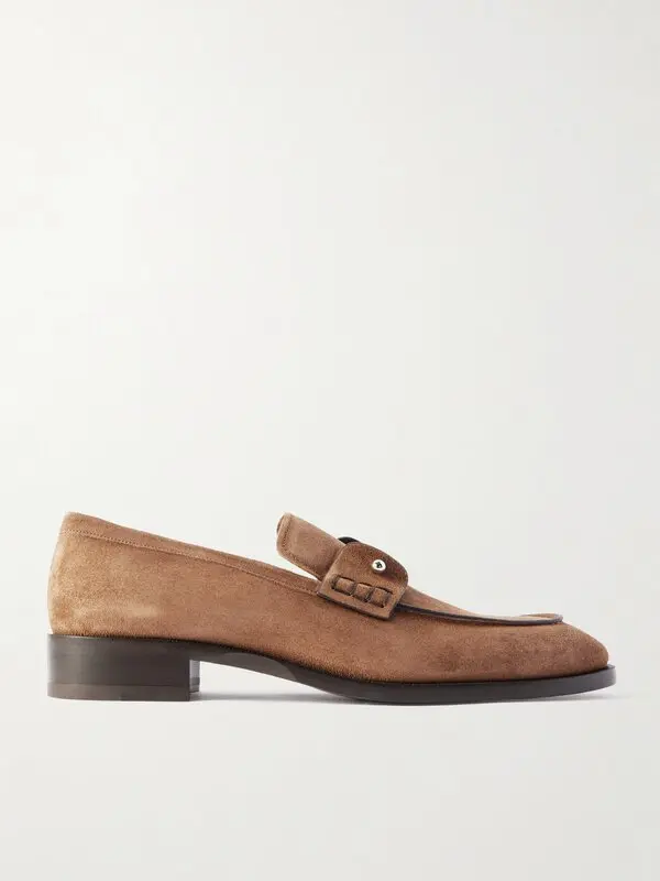 CHRISTIAN LOUBOUTIN Chambelimoc Embellished Suede Loafers - Brown