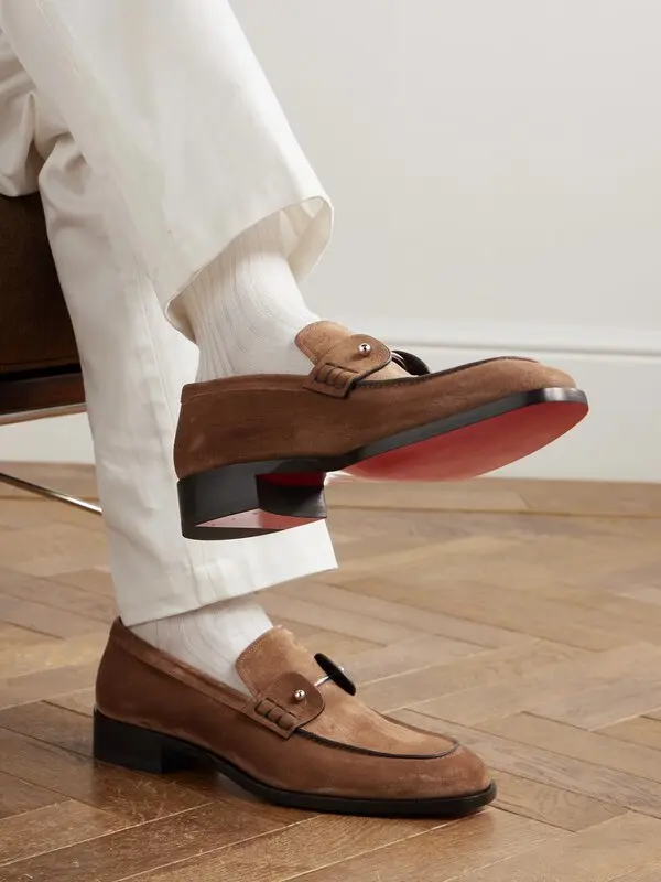 CHRISTIAN LOUBOUTIN Chambelimoc Embellished Suede Loafers - Brown