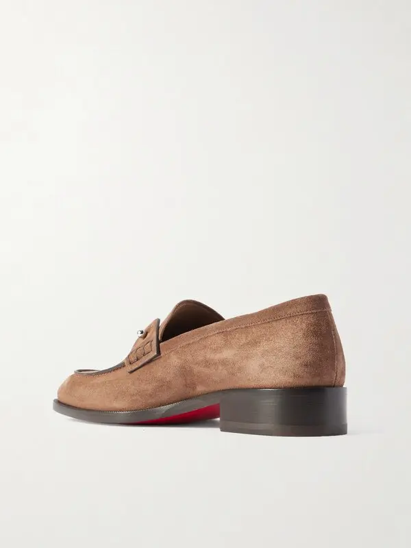 CHRISTIAN LOUBOUTIN Chambelimoc Embellished Suede Loafers - Brown