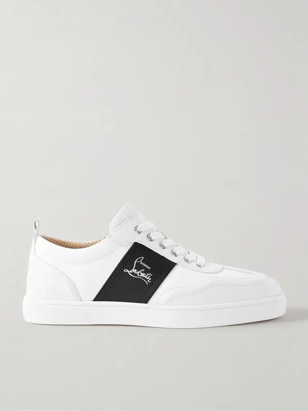 CHRISTIAN LOUBOUTIN Full-grain Leather-trimmed Canvas Sneakers - White
