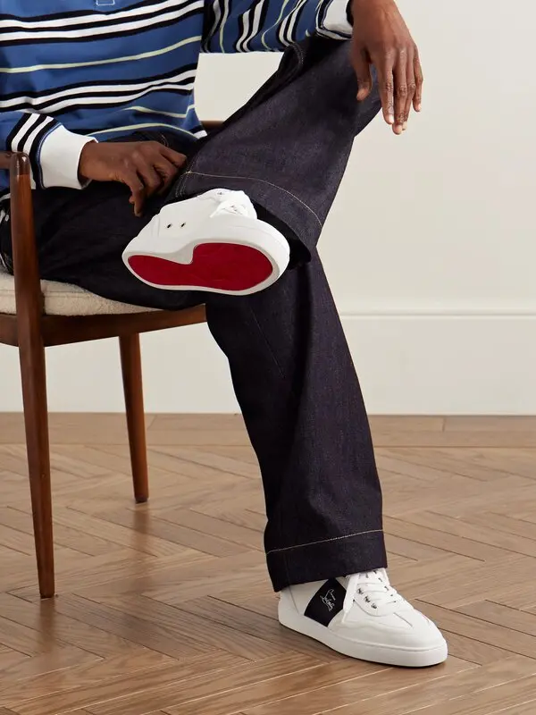 CHRISTIAN LOUBOUTIN Full-grain Leather-trimmed Canvas Sneakers - White