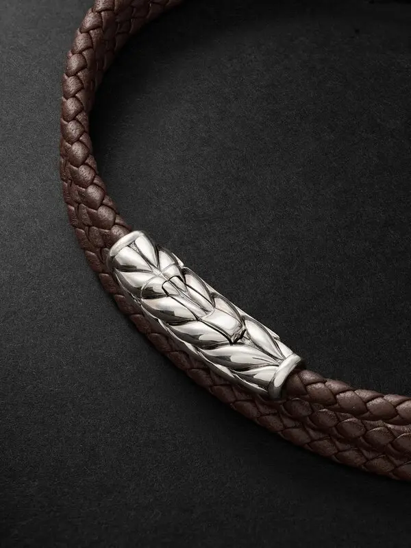 David Yurman Chevron Braided Leather And Sterling Silver Wrap Bracelet - Brown