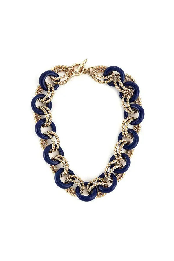 KENNETH JAY LANE Lapis Twist Link Necklace - Gold