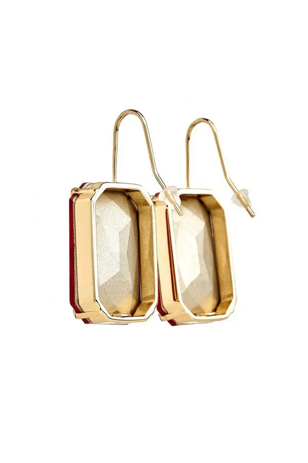 KENNETH JAY LANE Ruby Octagon Fishhook Earrings - Gold