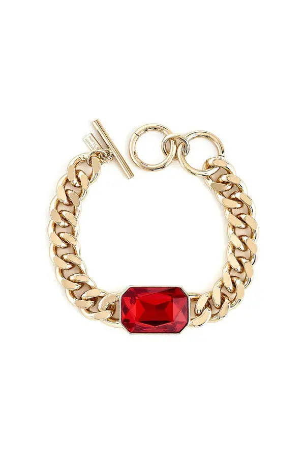 KENNETH JAY LANE Ruby Octagon Chain Bracelet - Gold