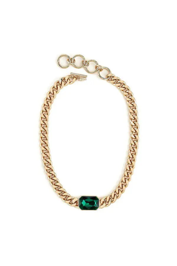 KENNETH JAY LANE Emerald Octagon Chain Necklace - Gold