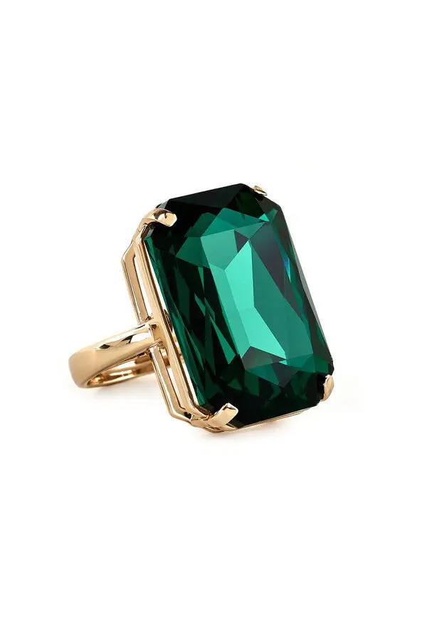 KENNETH JAY LANE Emerald Octagon Stone Adjustable Ring - Gold