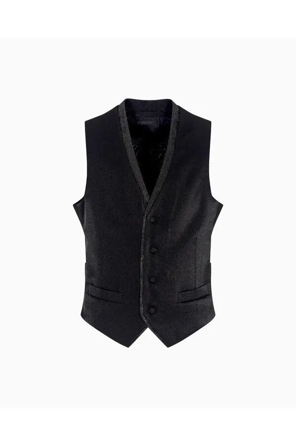 Giorgio Armani Single-breasted Viscose Blend Waistcoat With Rhinestones - Black