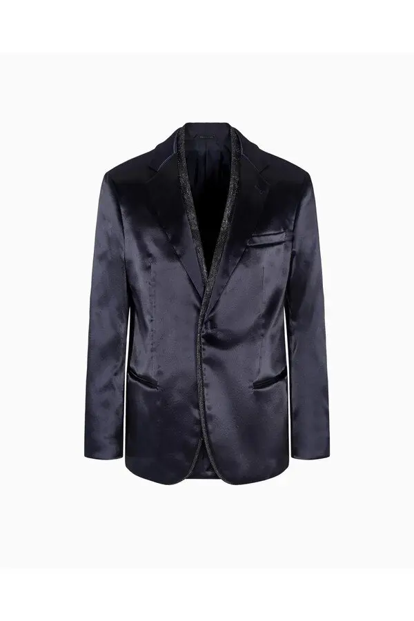 Giorgio Armani Soho Line Silk-blend Rhinestone Tuxedo Jacket - Blue