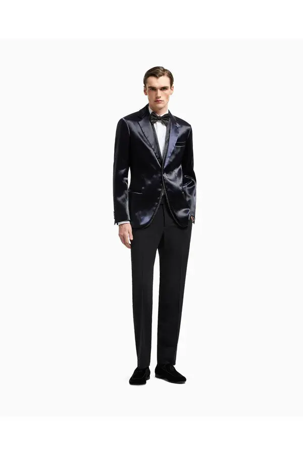 Giorgio Armani Soho Line Silk-blend Rhinestone Tuxedo Jacket - Blue