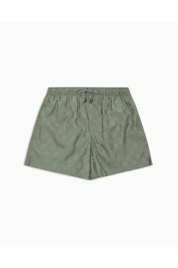 Giorgio Armani Monogram Swim Trunks - Green