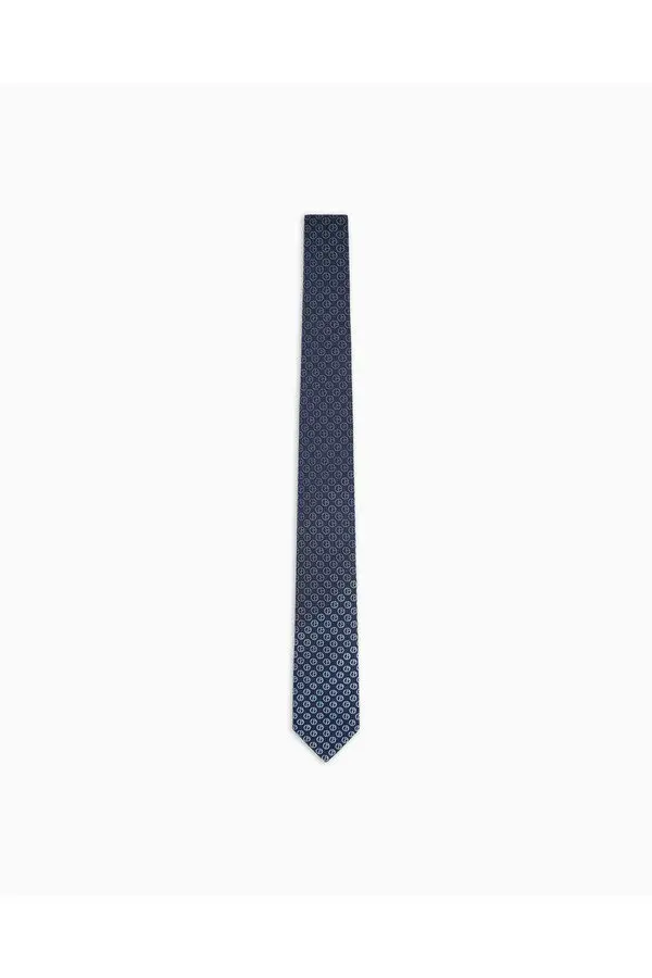 Giorgio Armani Silk Tie In Faded Monogram Jacquard Silk - Blue
