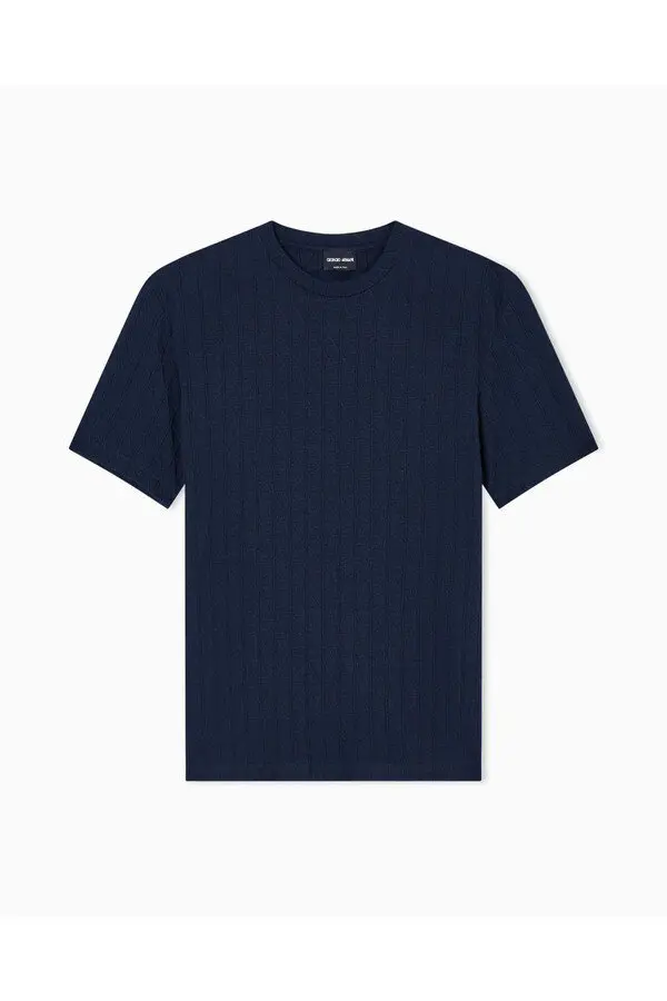 Giorgio Armani Asv Stretch Cashmere And Viscose-blend Crew-neck T-shirt - Navy