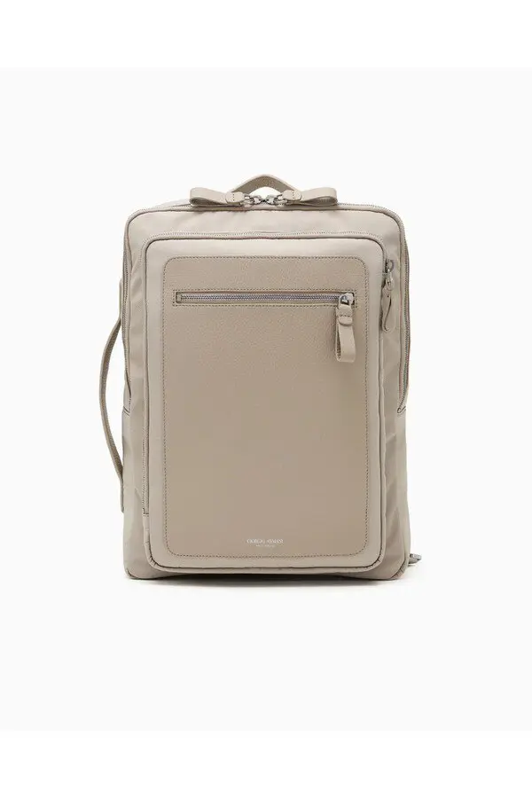 Giorgio Armani Asv Nylon And Pebbled-leather Backpack - Beige