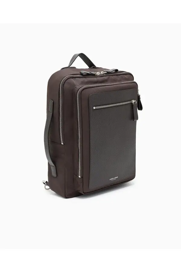 Giorgio Armani Nylon And Pebbled-leather Backpack - Brown