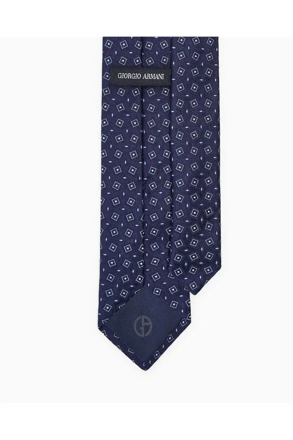 Giorgio Armani Silk Tie With Geometric Jacquard Motif - Blue