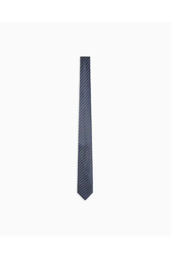Giorgio Armani Silk Tie With Jacquard Chevron Motif - Black